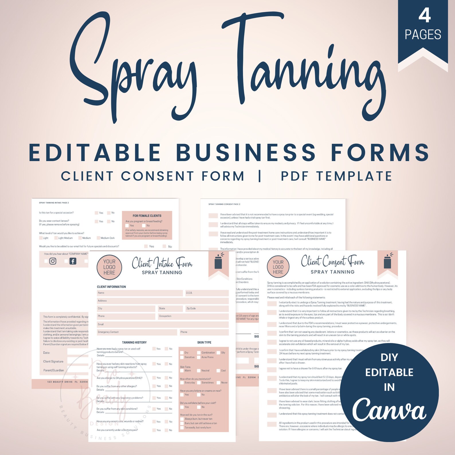 Editable Spray Tanning Client Intake Form, Spray Tanning Consent Form ...