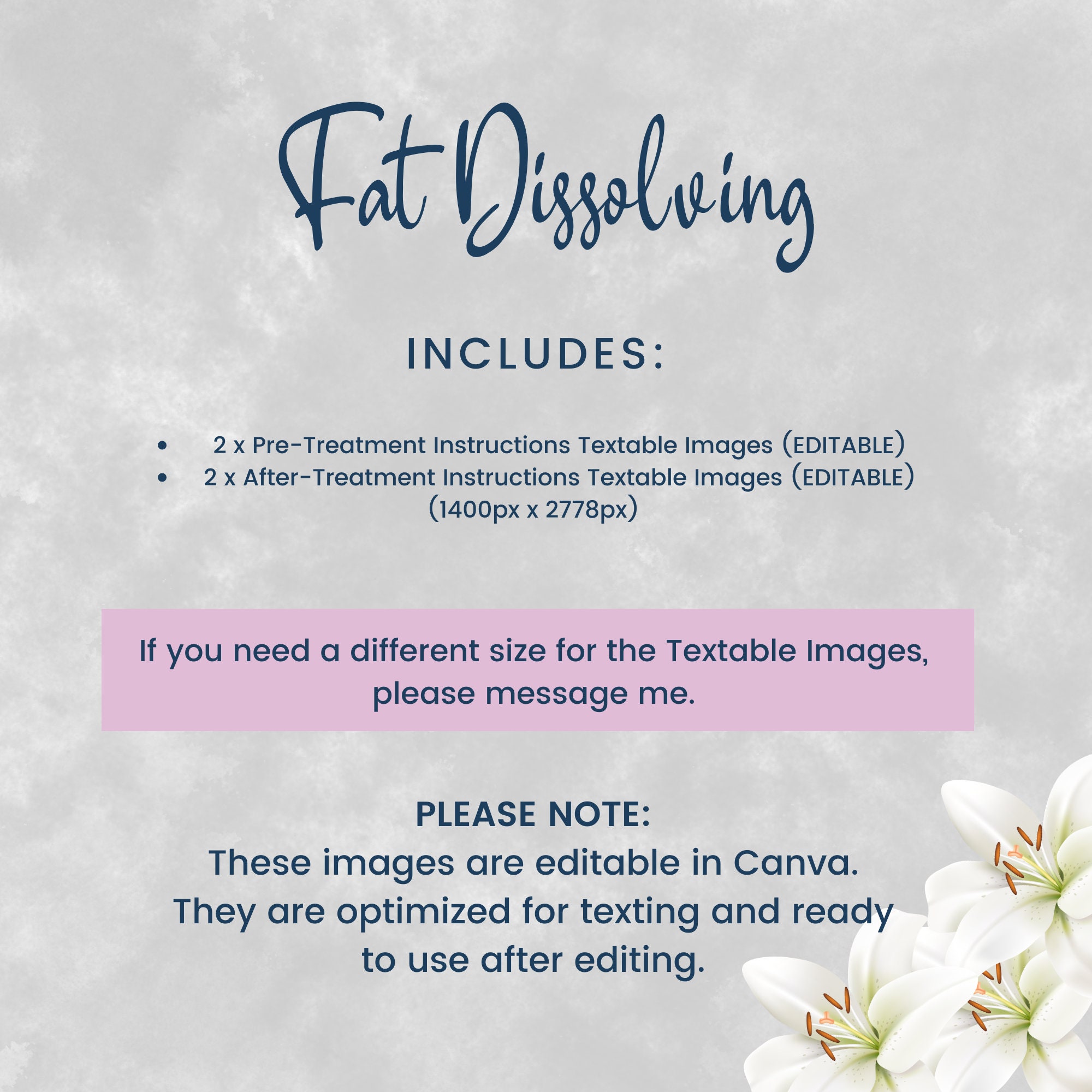 Digital Fat Dissolving Injection Precare and Aftercare Cards, Textable ...