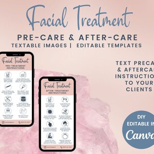 Digital Facial Treatment Precare and Aftercare Cards, Textable Facial ...