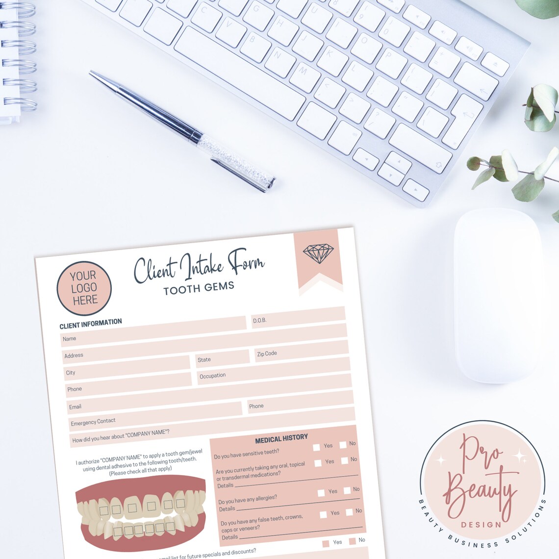 Editable Tooth Gem Client Intake Form, Tooth Jewel Application Form ...