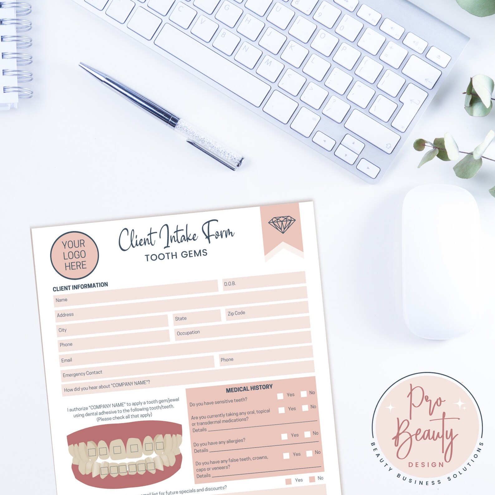 Editable Tooth Gem Client Intake Form Tooth Jewel Application - Etsy Canada