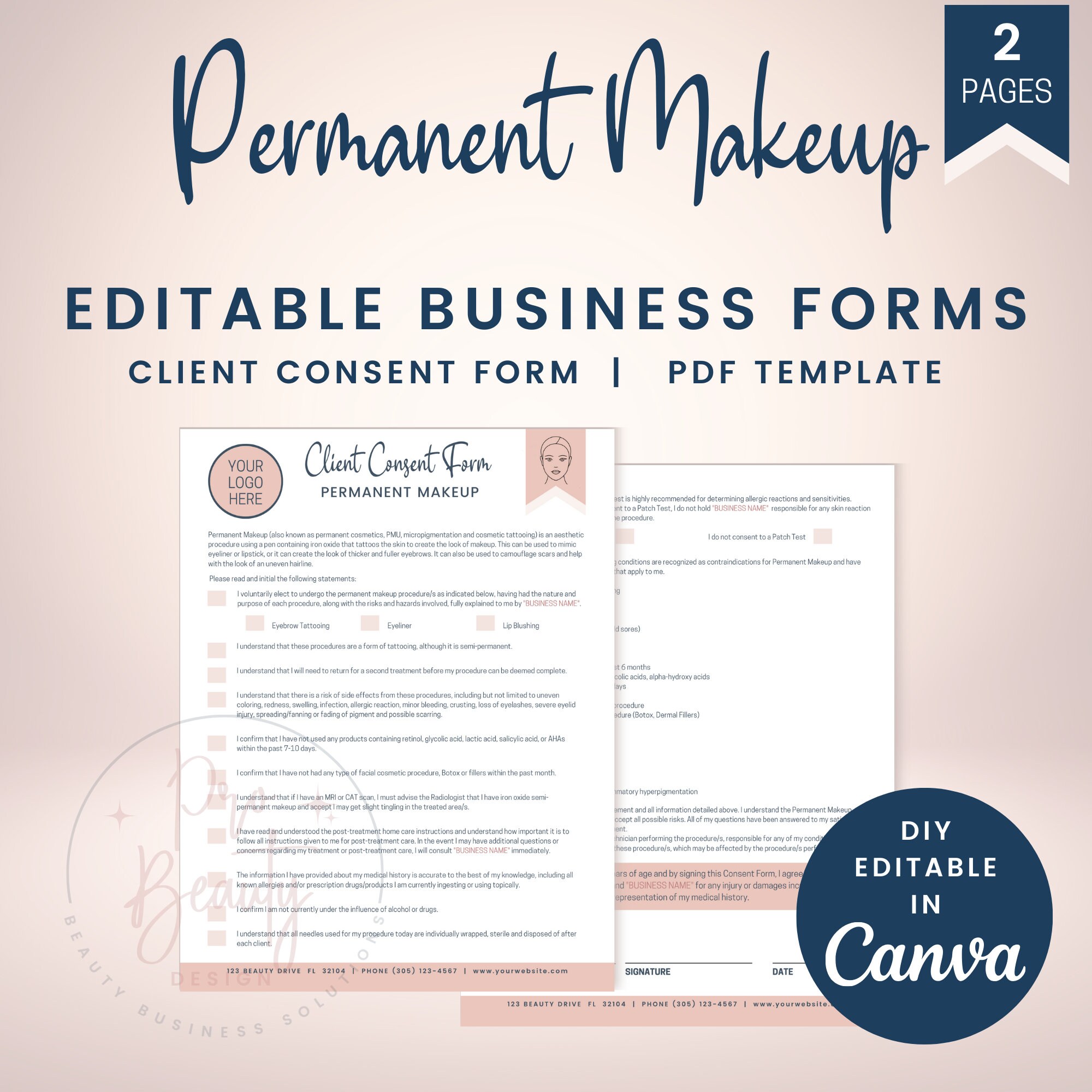 Editable Permanent Makeup Client Consent Form, Micropigmentation ...