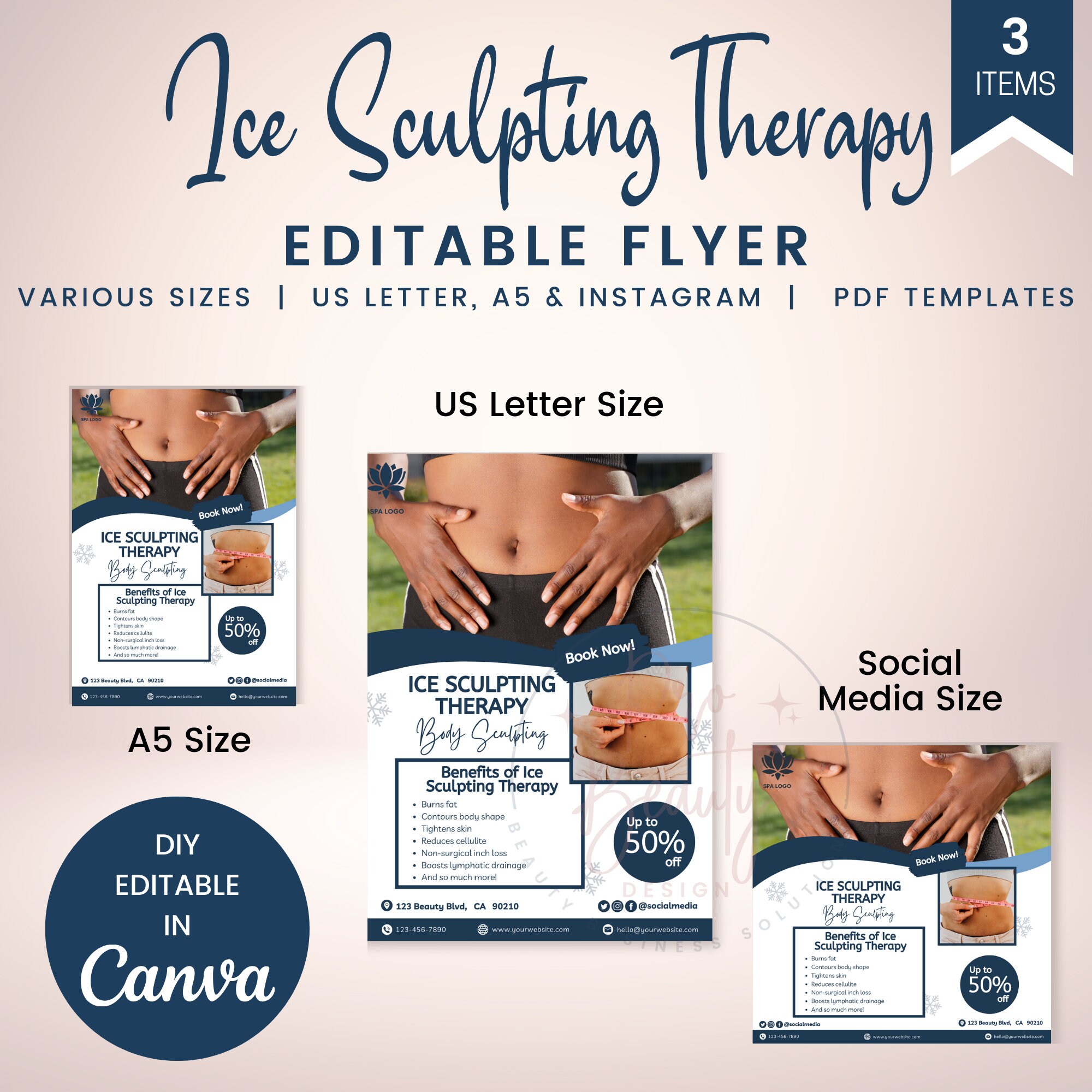 Ice Sculpting Therapy Flyer Pack, Editable Ice Therapy Flyers, Digital ...