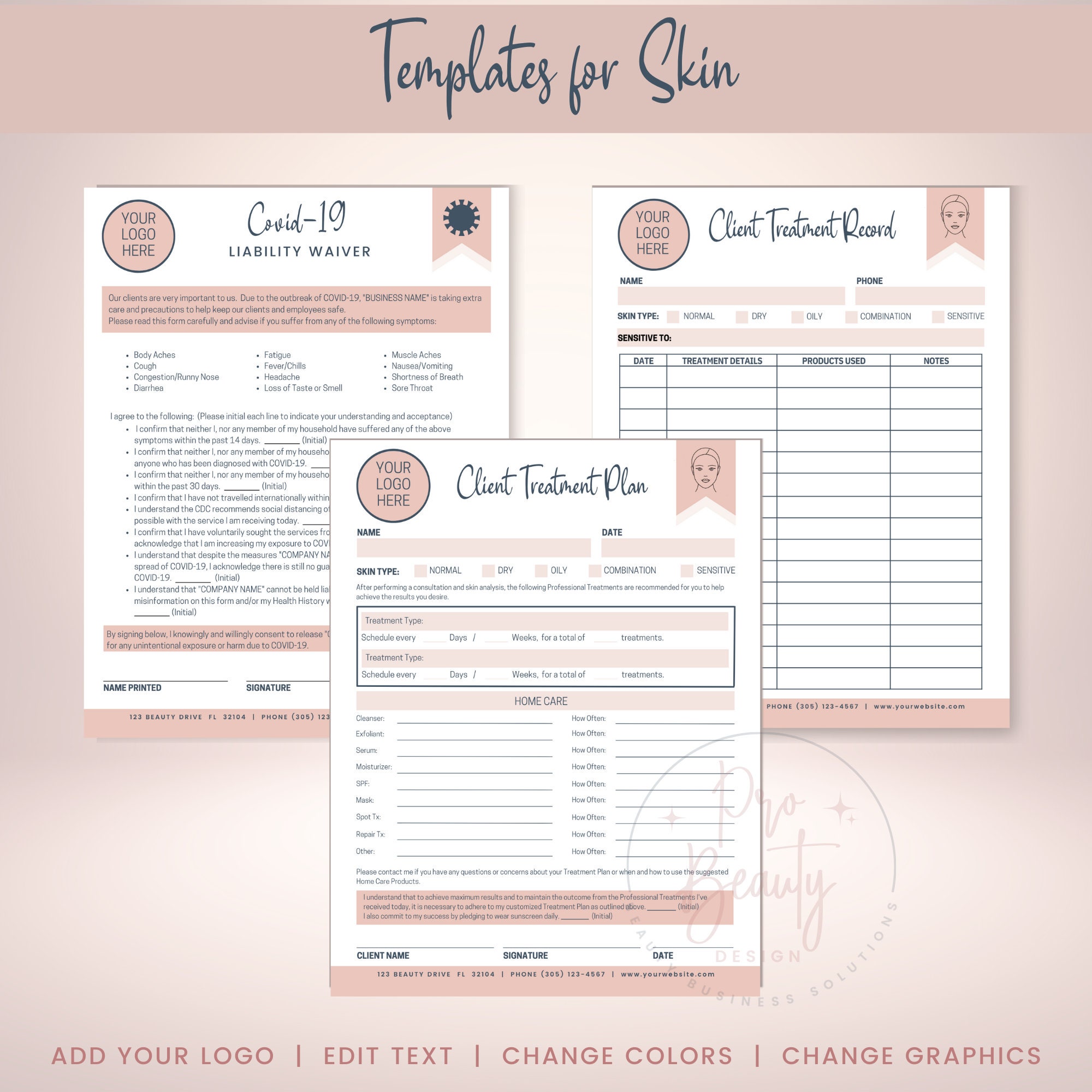 Editable Esthetician Business Forms Bundle, Templates for Beauty Salons ...