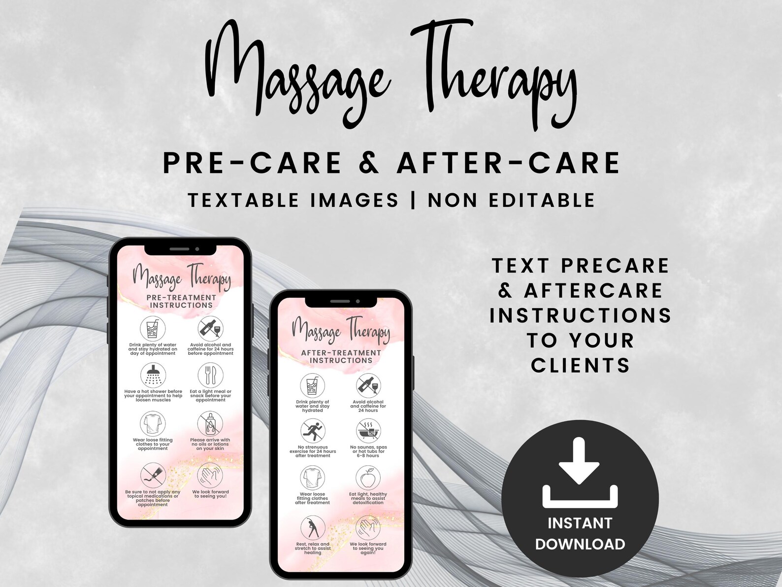 Textable Massage Therapy Aftercare Card, Digital Massage Therapy Pre ...