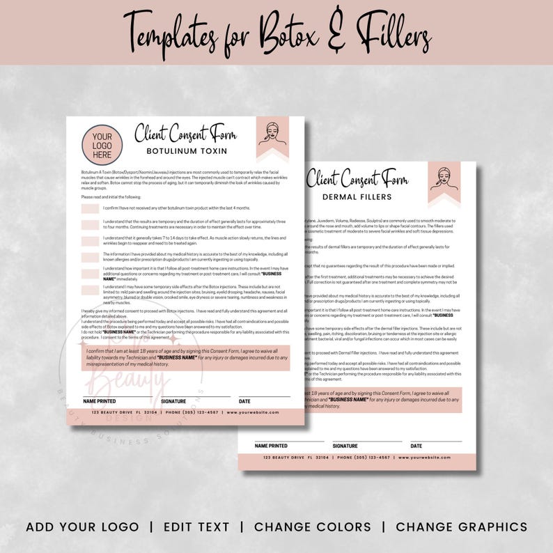 Editable Botulinum Toxin & Dermal Filler Client Consent Forms, Nurse ...