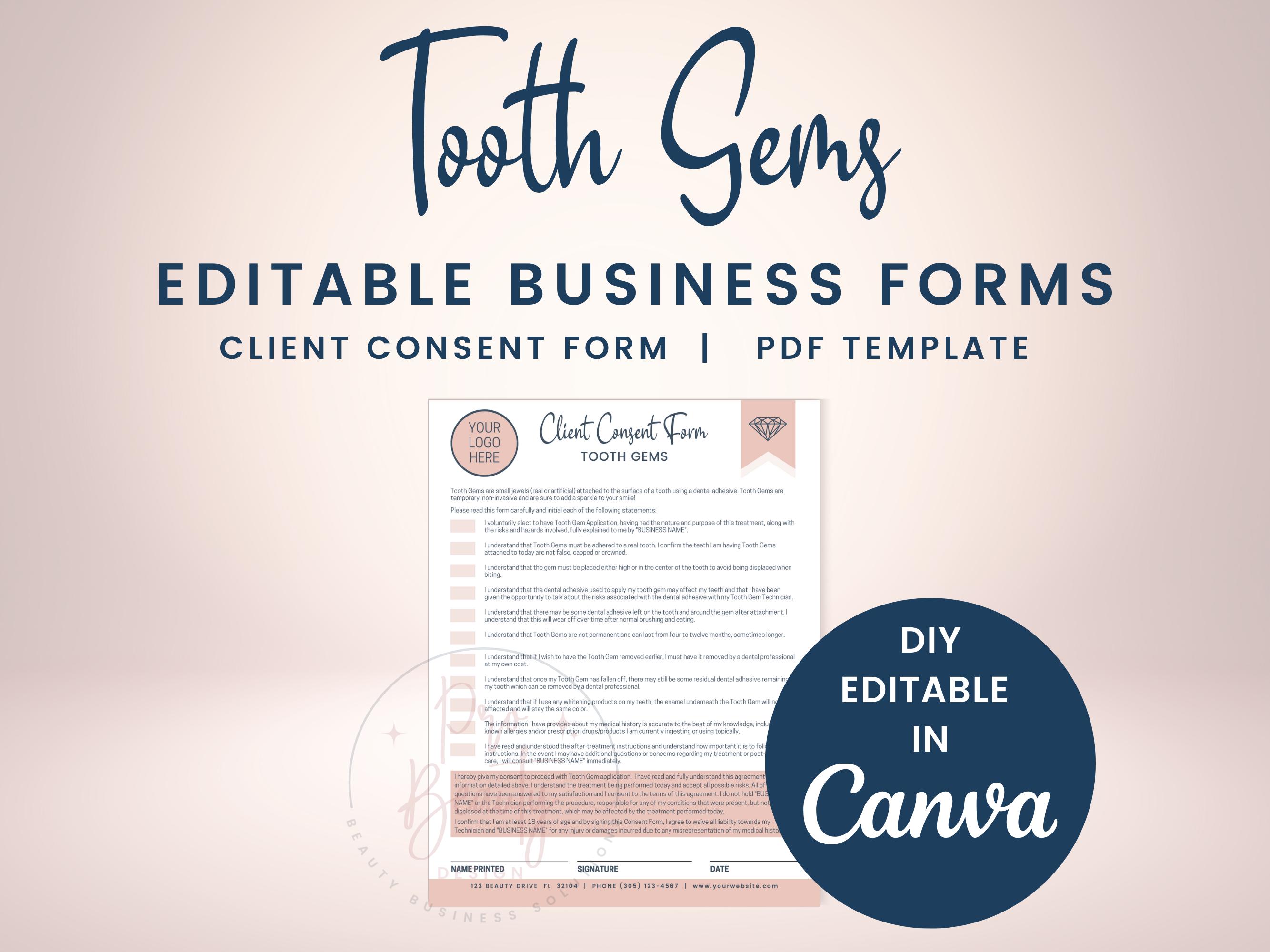 Editable Tooth Gem Consent Form, Tooth Jewel Application Form, Tooth ...