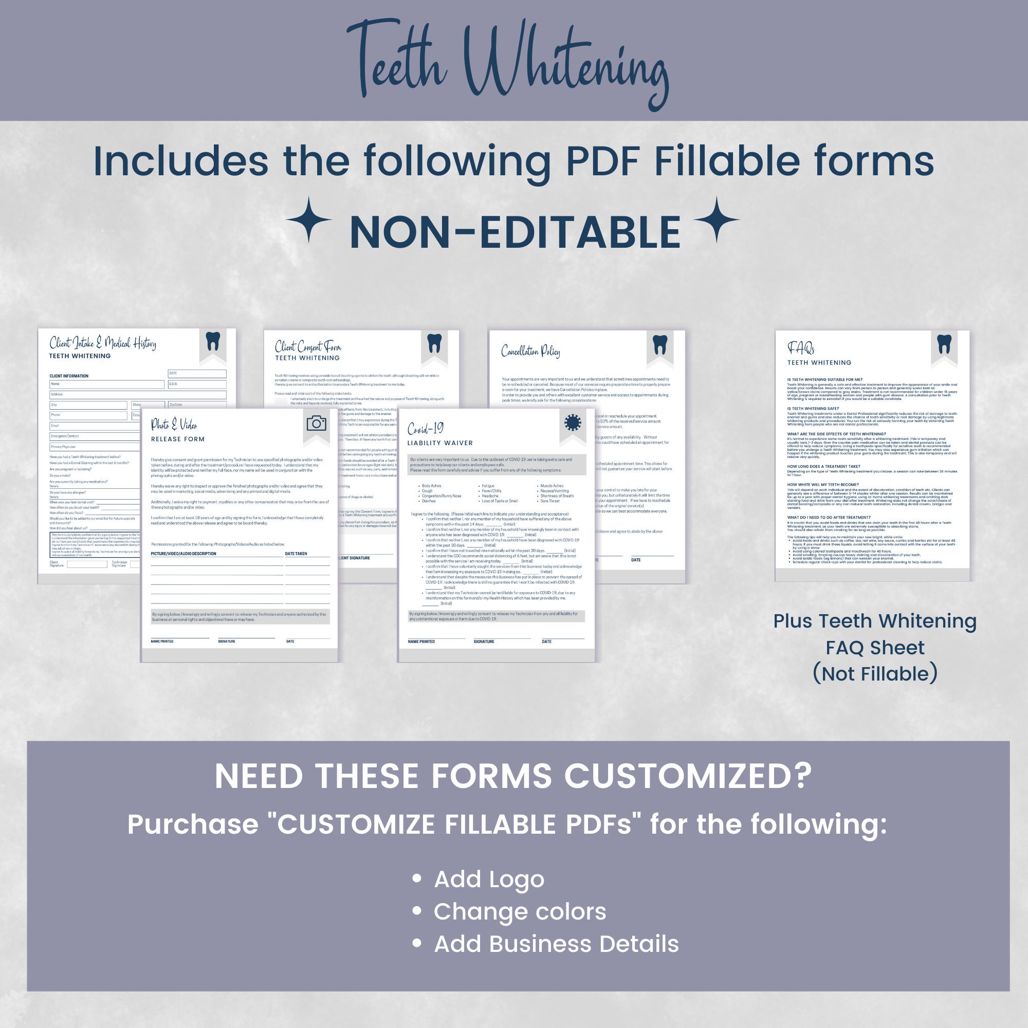 Teeth Whitening Fillable Business Forms, Clickable Pdfs, Tooth ...