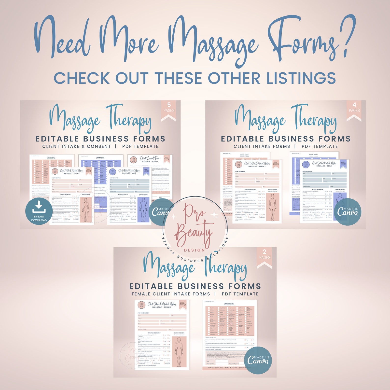 Editable Massage Therapy Intake Forms for Males, Client Intake Business ...