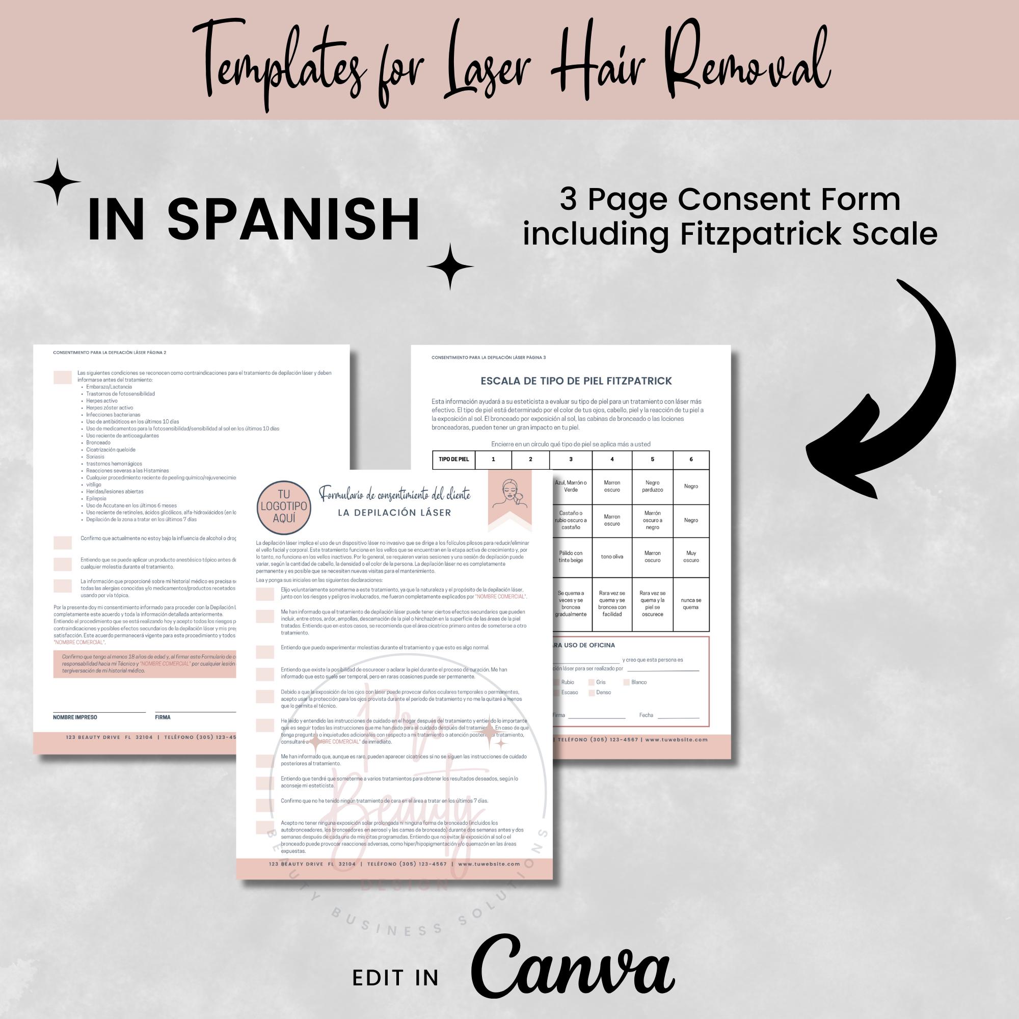 SPANISH Laser Hair Removal Intake, Consent Form With Fitzpatrick Scale ...