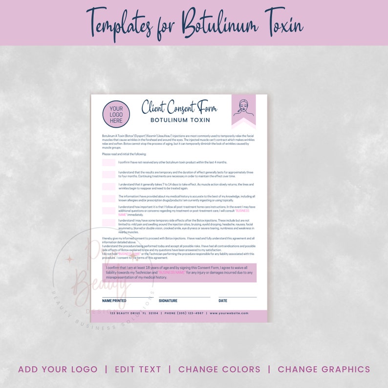 Botulinum Toxin Client Intake Forms, Editable Botox Client Consent Form ...