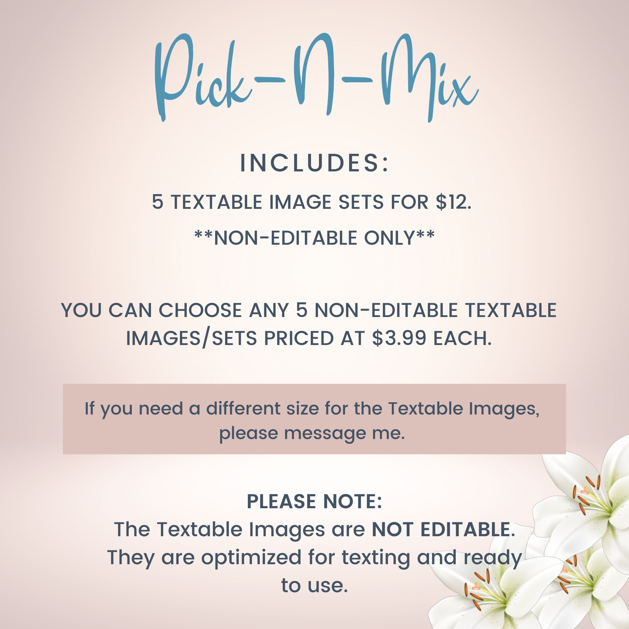 Create Your Own Bundle, 5 Textable Precare and Aftercare Images for 12 ...