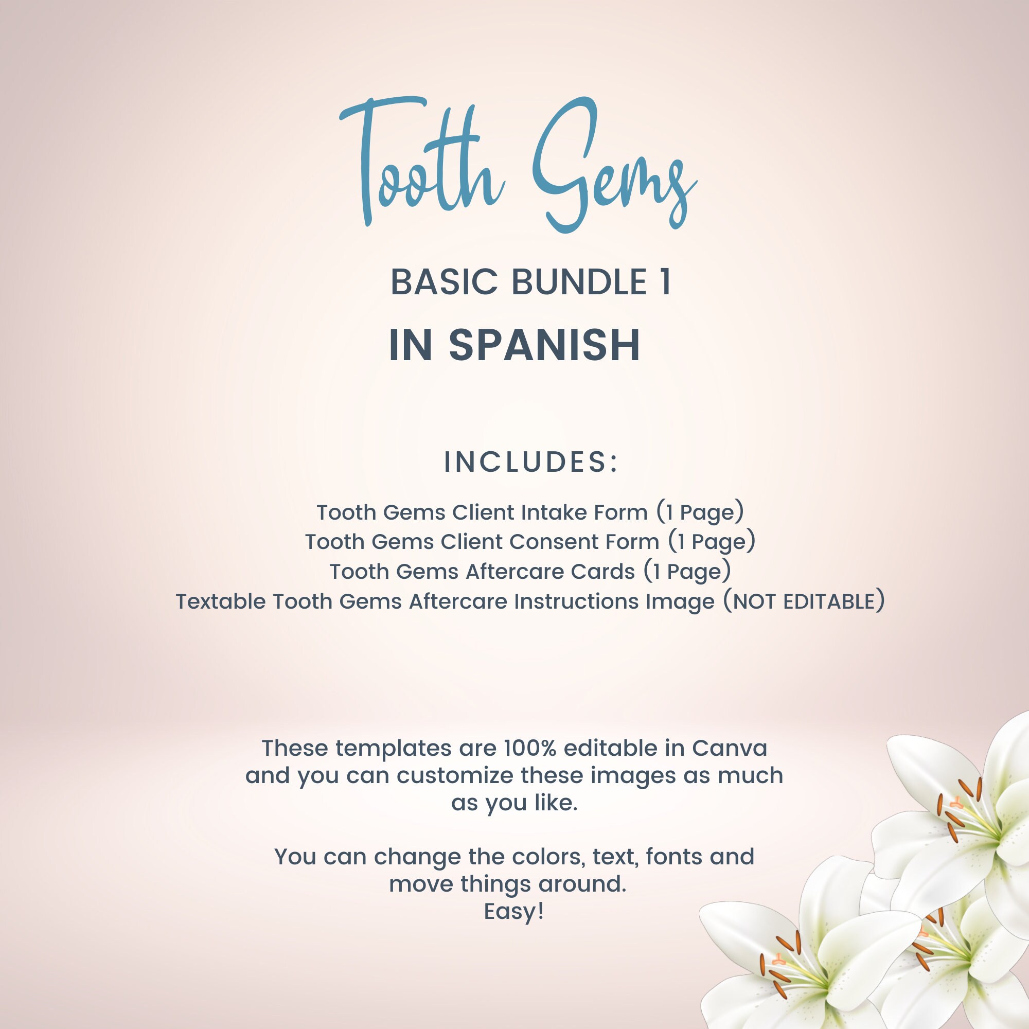 SPANISH Tooth Gem Business Forms, Tooth Jewel Intake and Client Consent ...