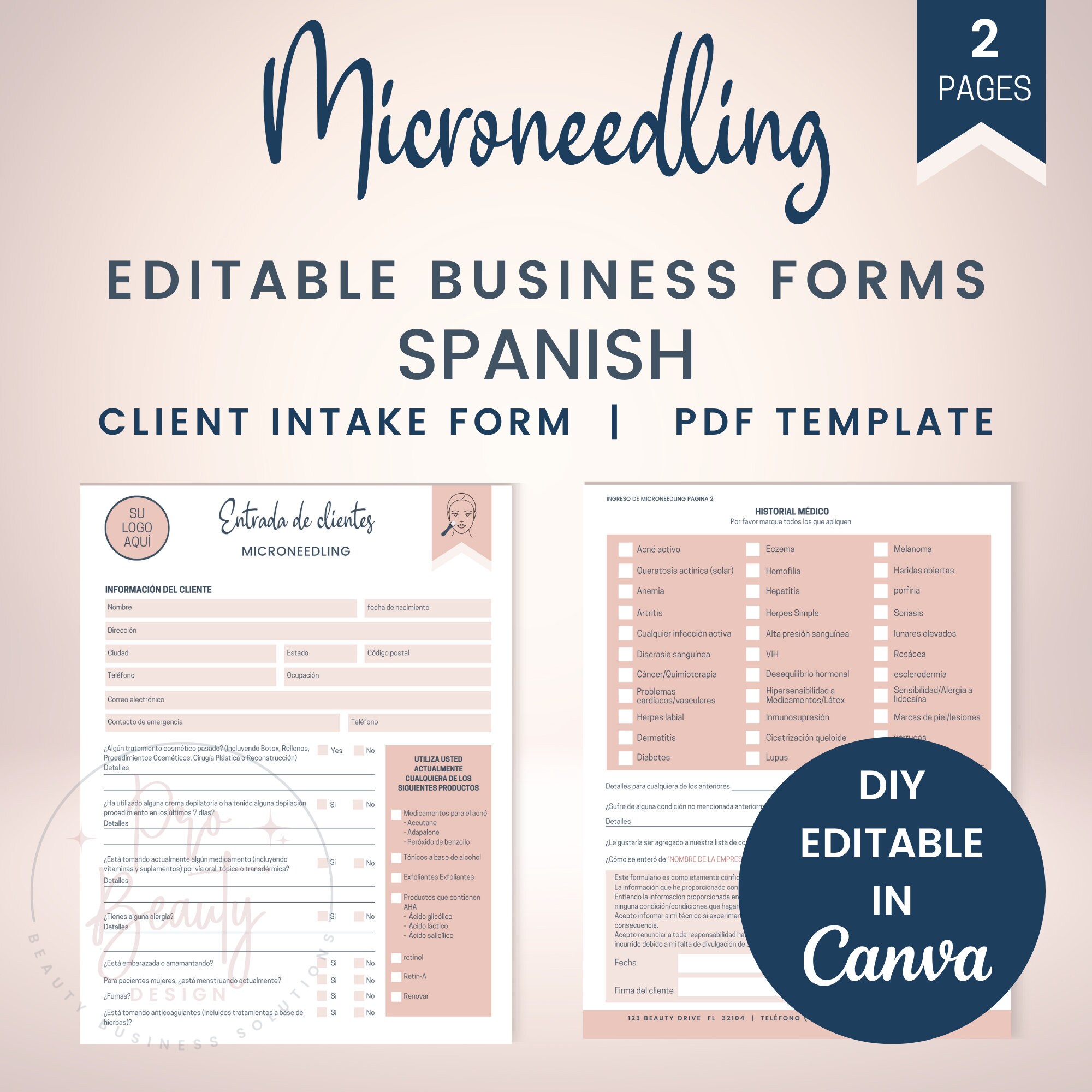 SPANISH Microneedling Client Intake Forms, Editable Templates for ...