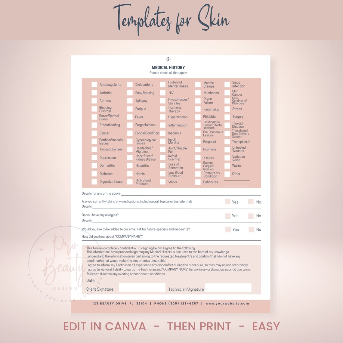 Editable Esthetician Client Intake Forms, Esthetician Templates for ...