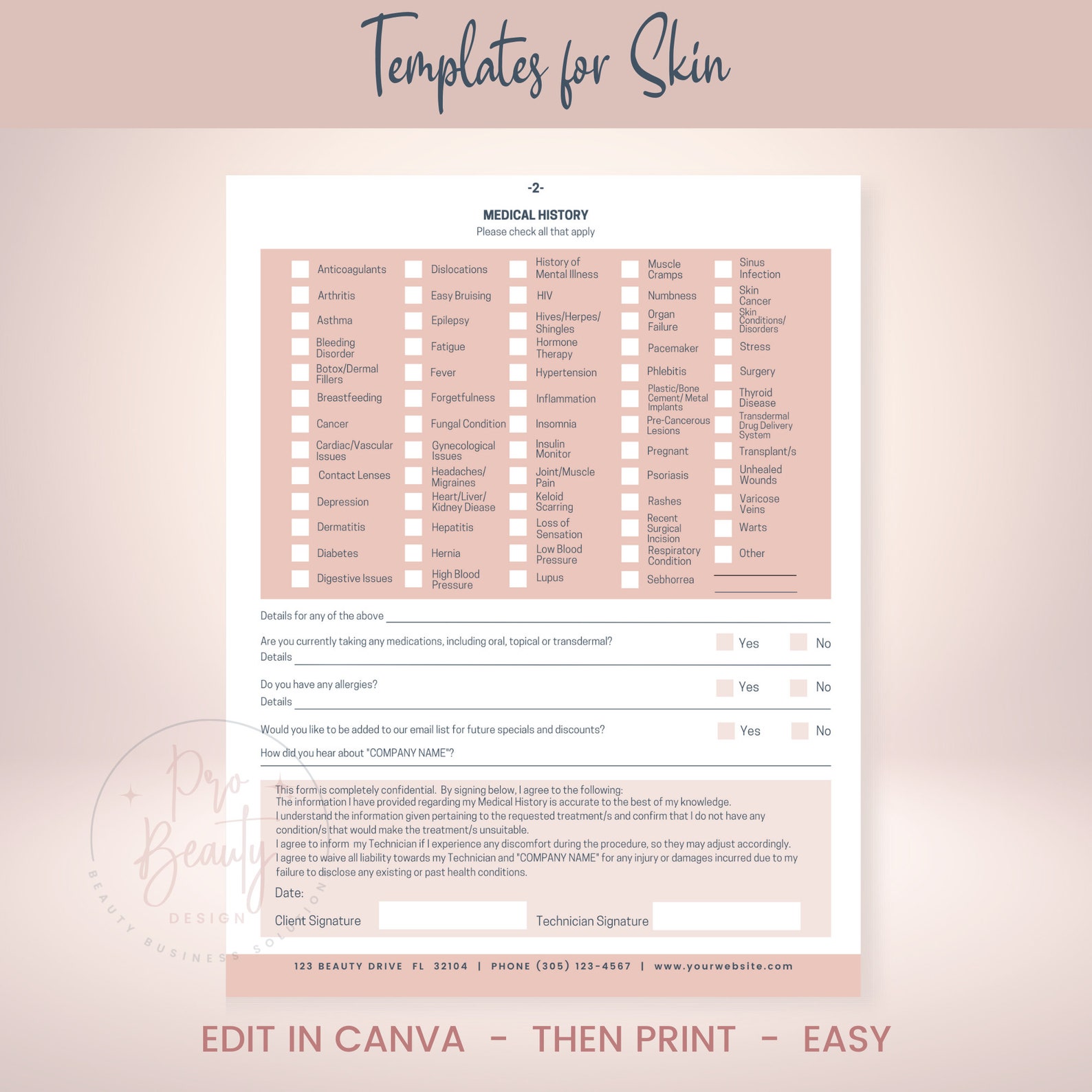 Editable Esthetician Client Intake Forms, Esthetician Templates for ...
