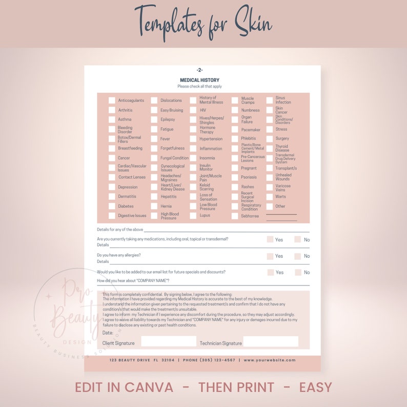 Editable Esthetician Client Intake Forms, Esthetician Templates for ...