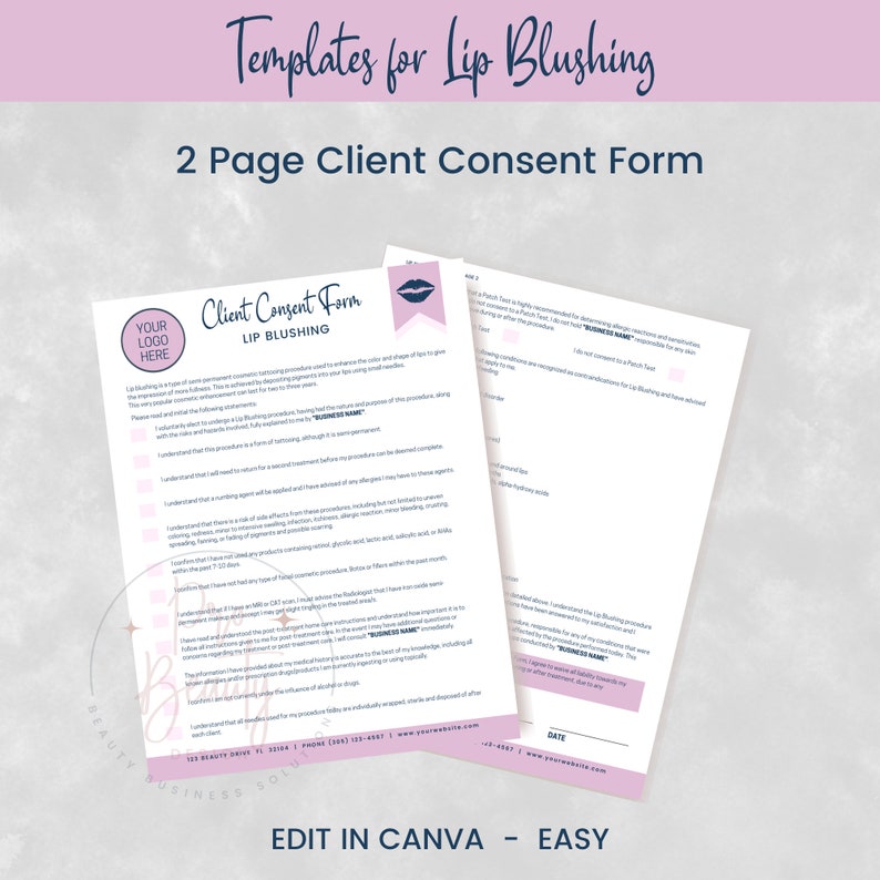 Lip Blushing Business Forms, Editable PMU Intake and Consent Forms ...