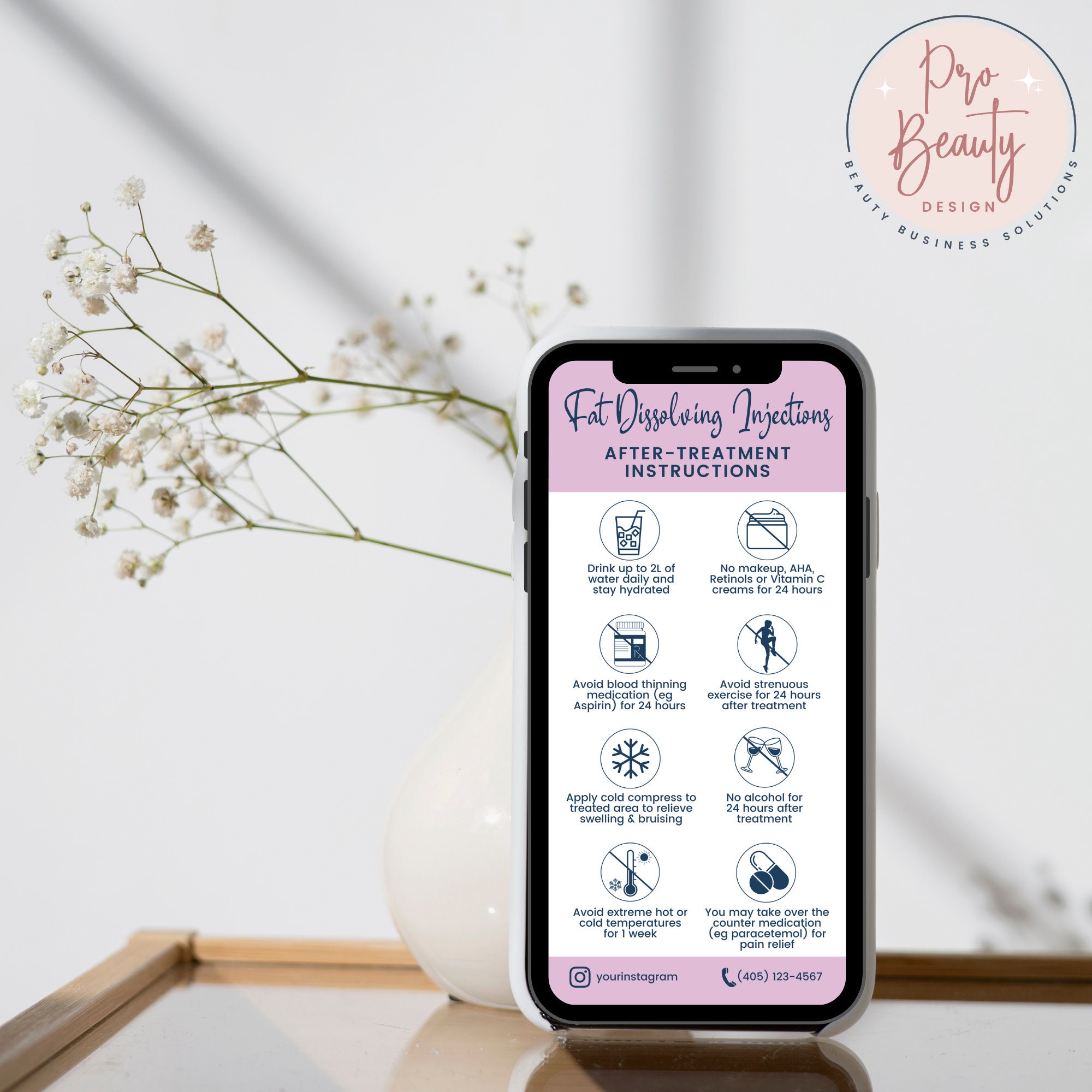 Digital Fat Dissolving Injection Precare and Aftercare Cards, Textable ...