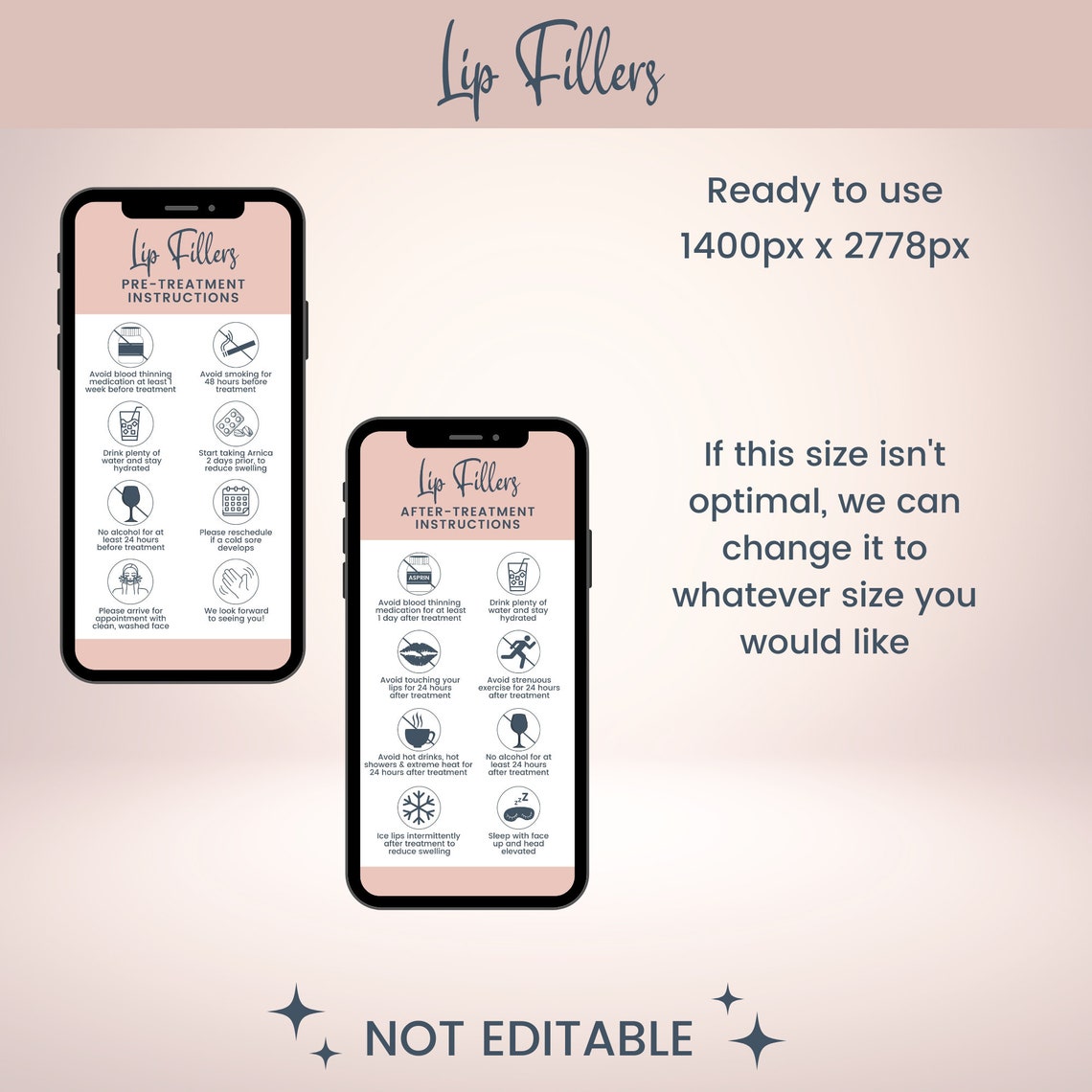 Digital Lip Fillers Precare and Aftercare, Textable Lip Filler Images, Aftercare Cards for ...