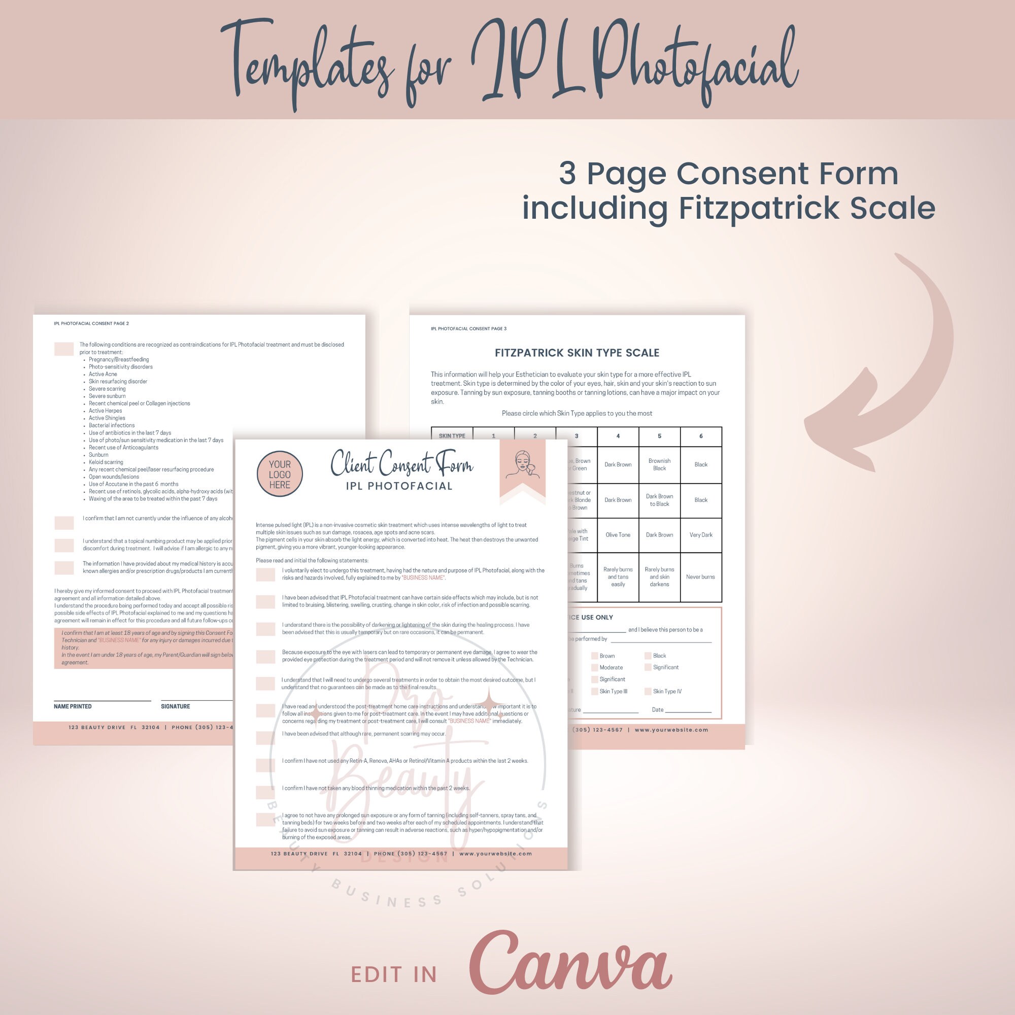 IPL Photofacial Business Forms, Editable Consent Form With Fitzpatrick ...