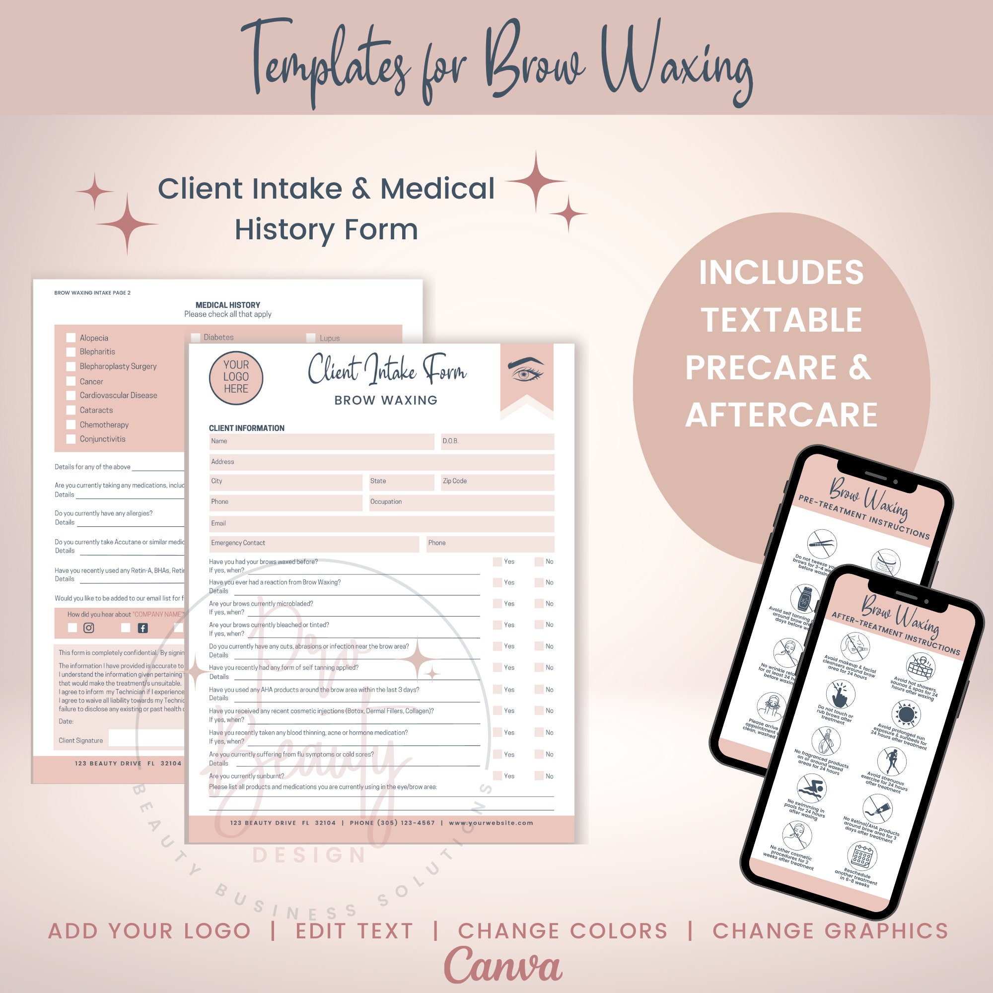 Editable Brow Waxing Client Intake Form Eyebrow Waxing - Etsy