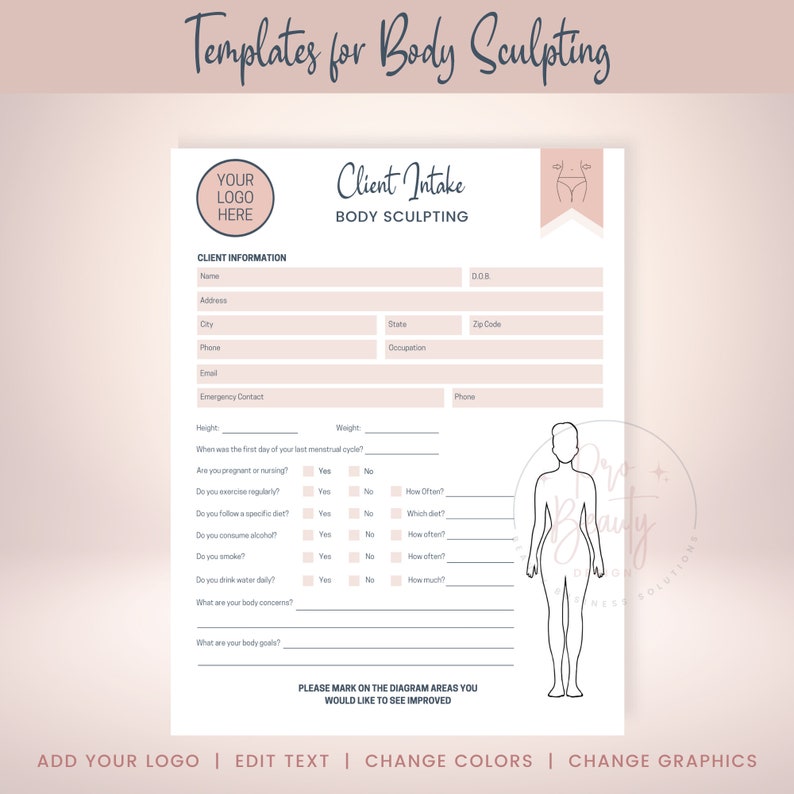 Editable Body Sculpting Client Intake Forms, Esthetician Template for ...