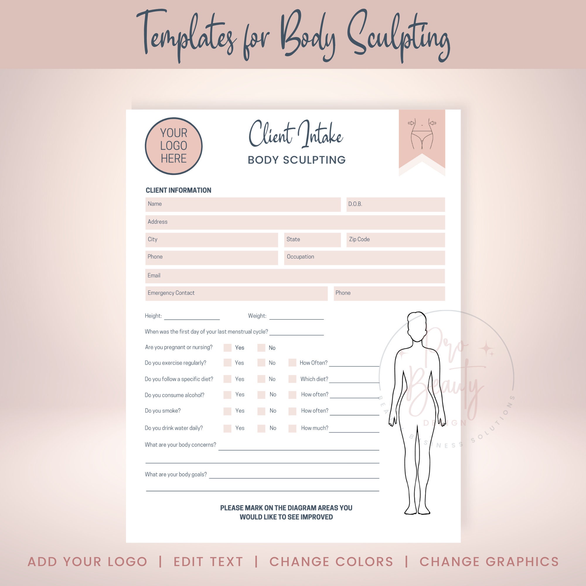 Editable Body Sculpting Client Intake Forms, Esthetician Template for ...