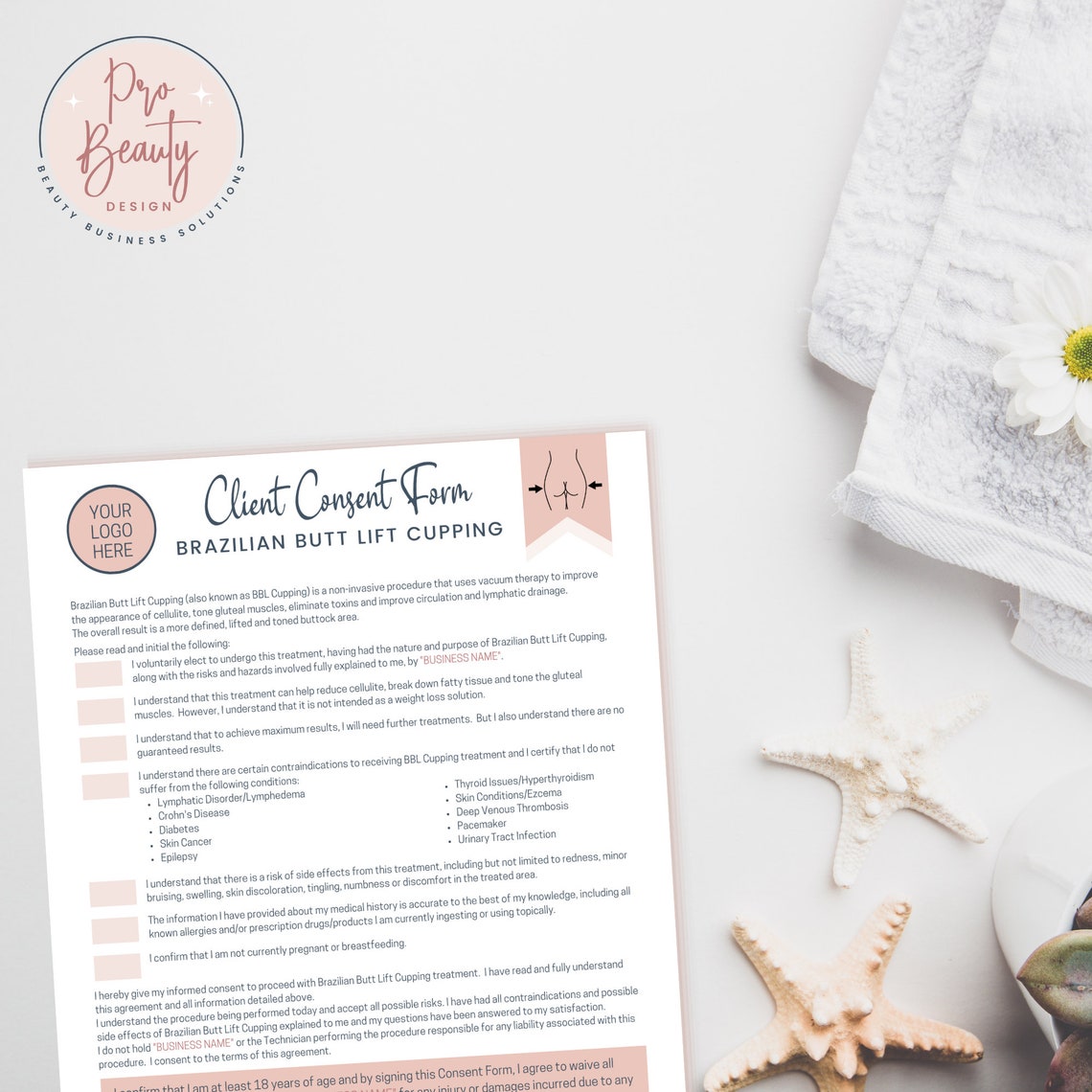 Brazilian Butt Lift Cupping Consent Form & Liability Waiver, Editable ...