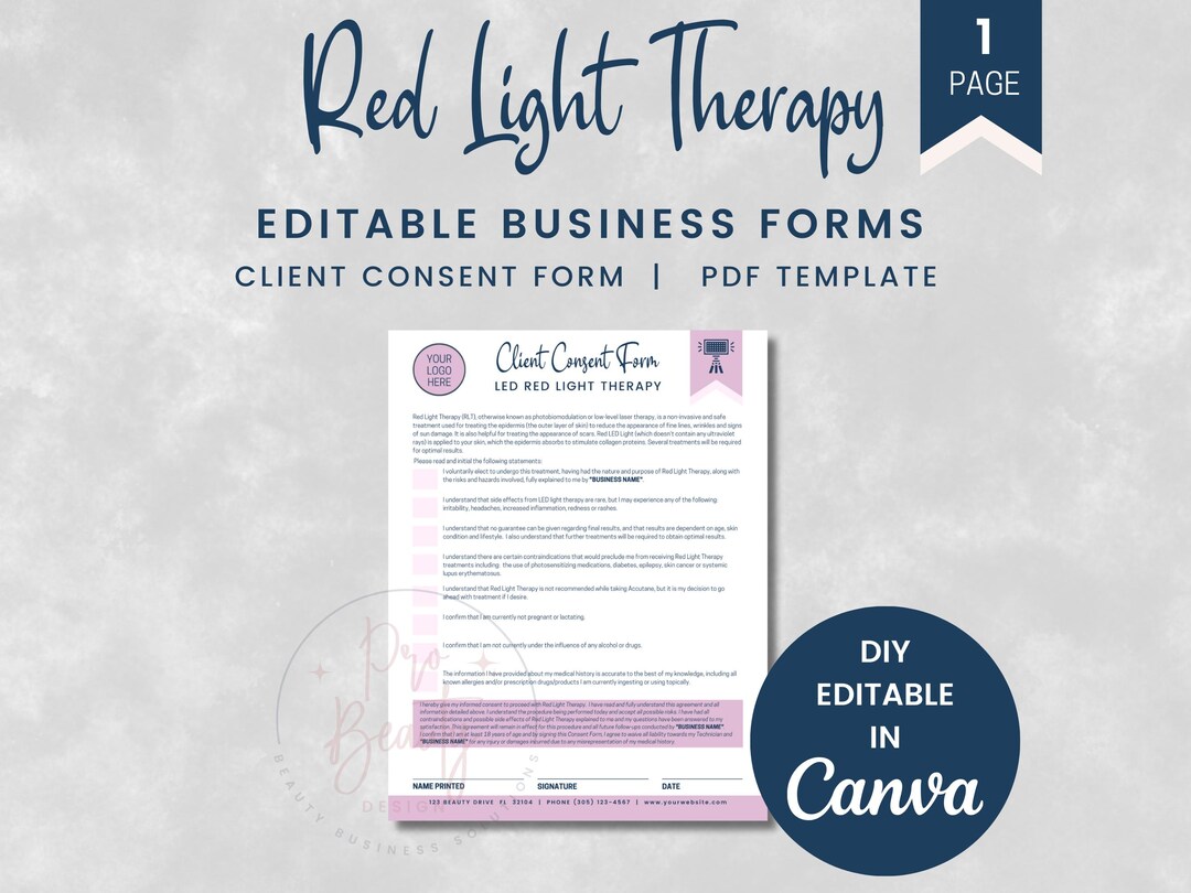 LED Red Light Therapy Client Consent Form, Editable RLT Forms for ...