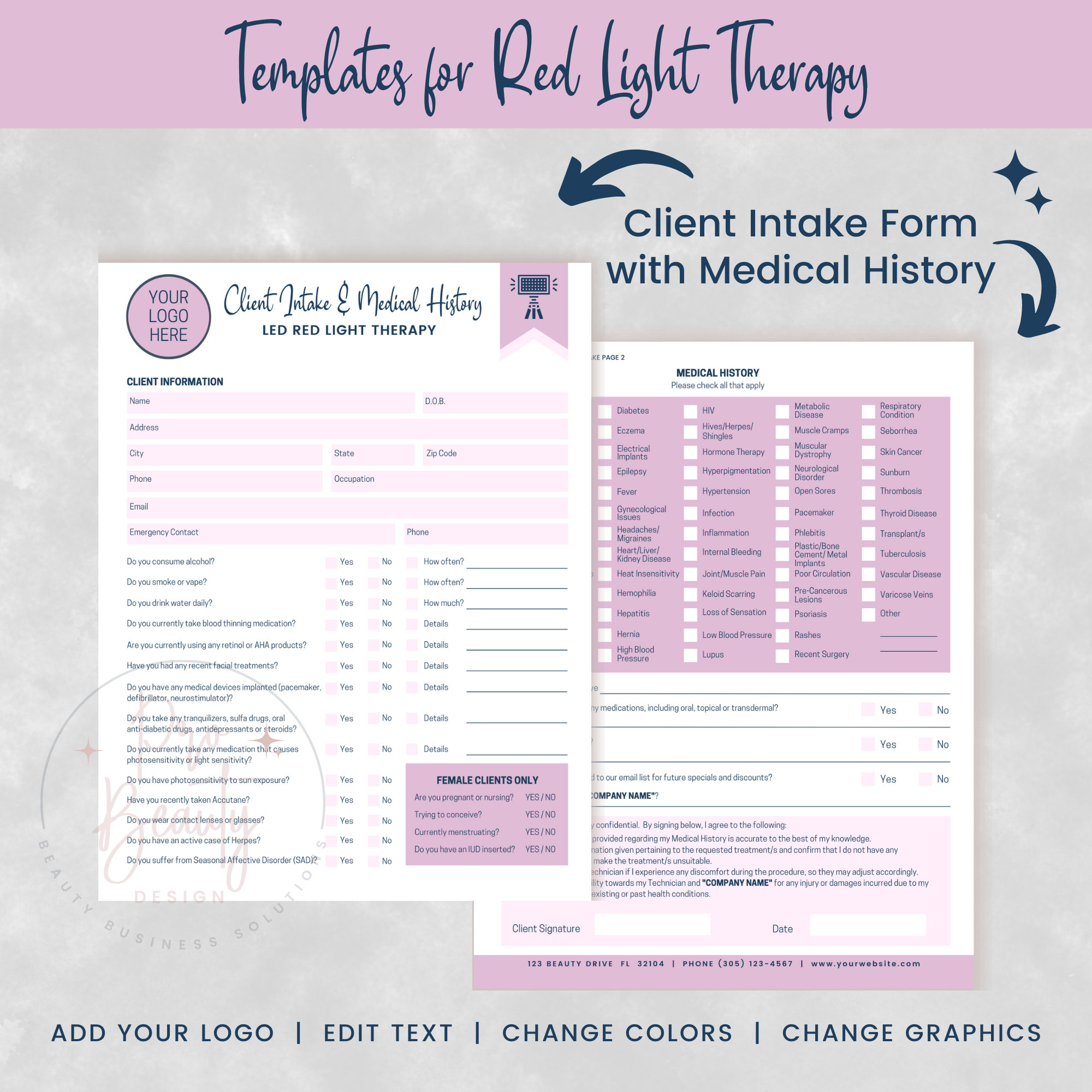 LED Red Light Therapy Client Intake and Consent Forms, Editable RLT ...