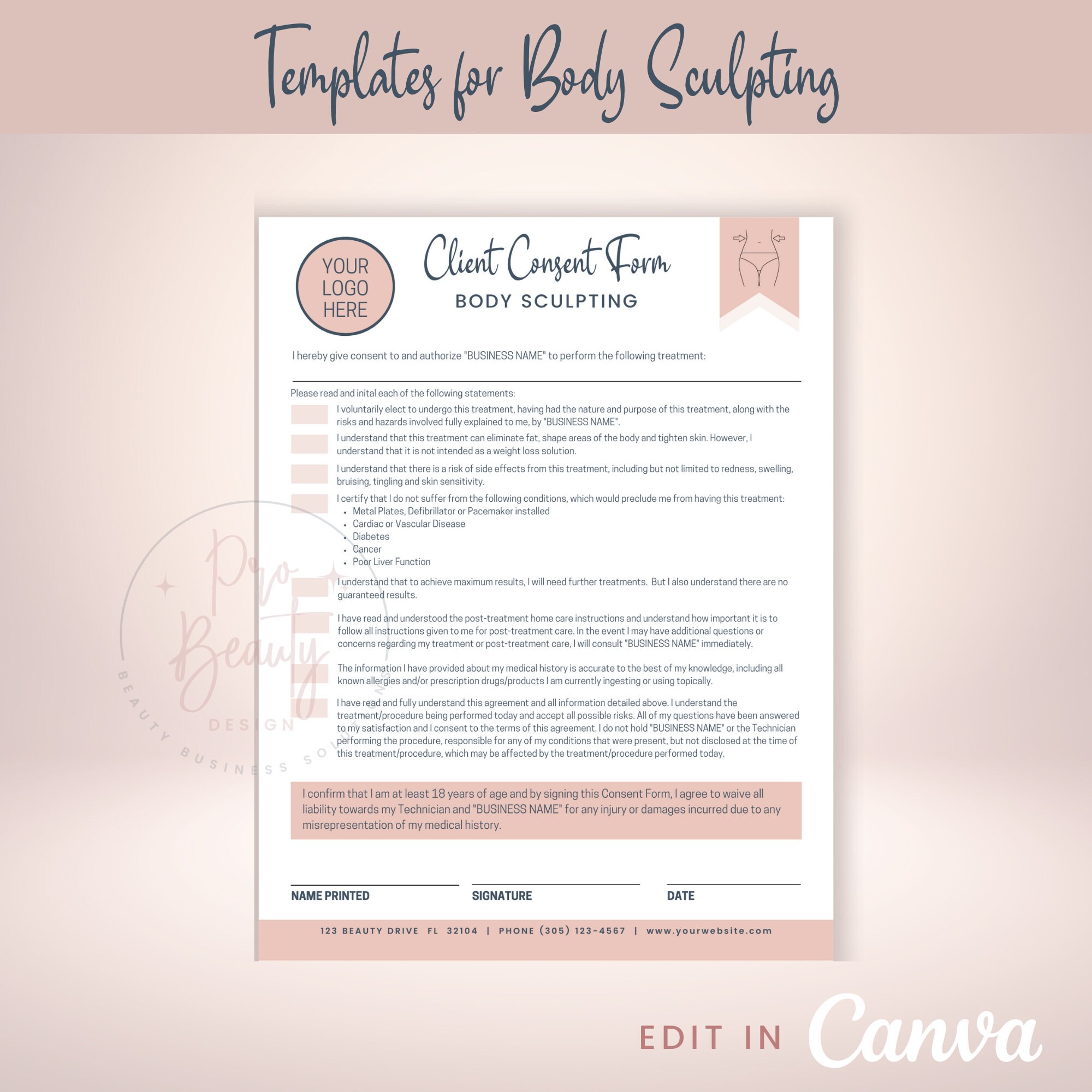 Editable Body Sculpting Client Intake Forms Body Sculpting - Etsy