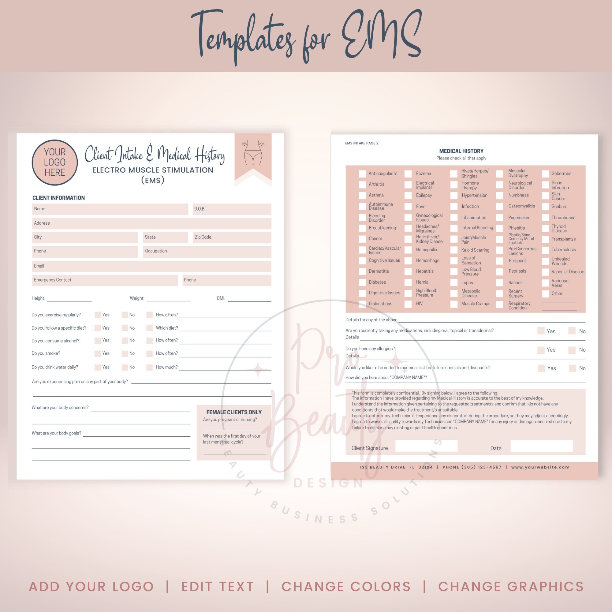 Electro Muscle Stimulation Client Intake Form, Editable EMS Consent ...