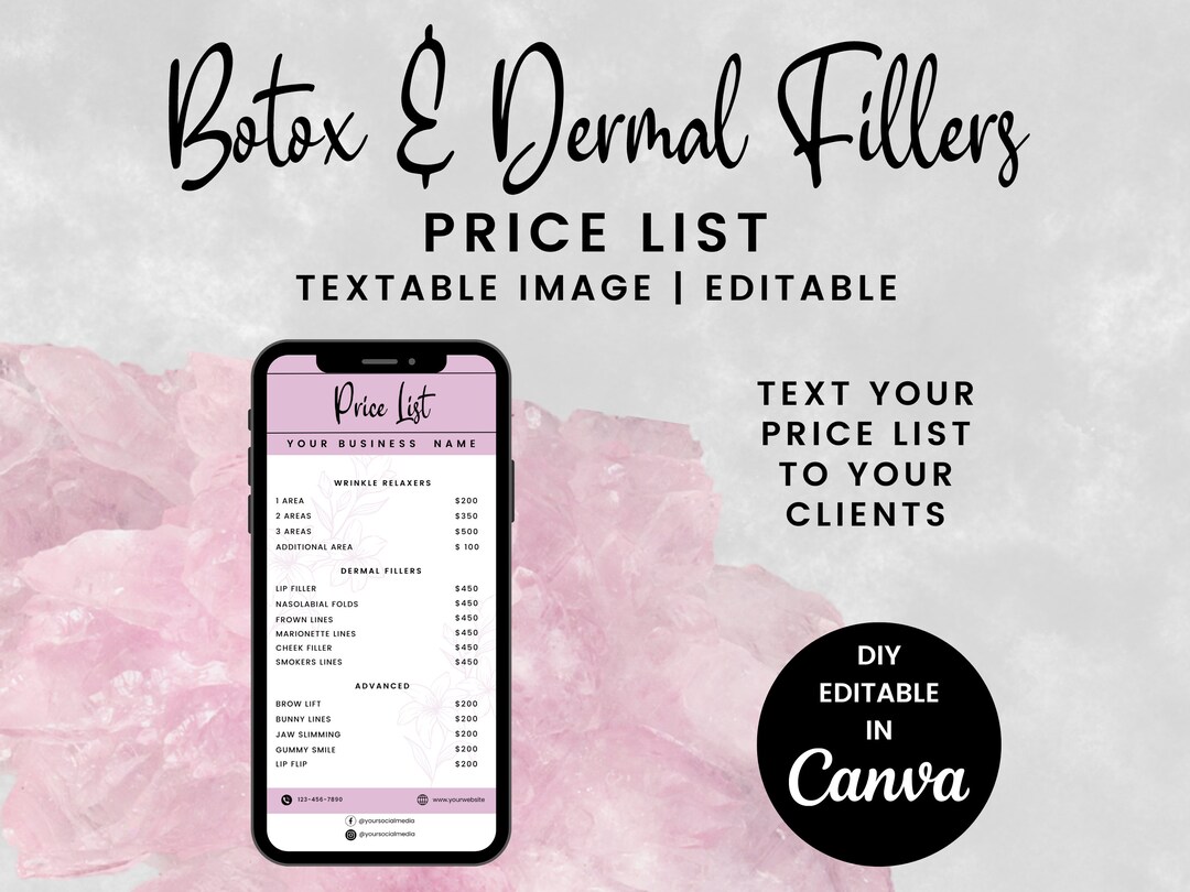 Digital Botulinum Toxin and Dermal Fillers Price List Price - Etsy