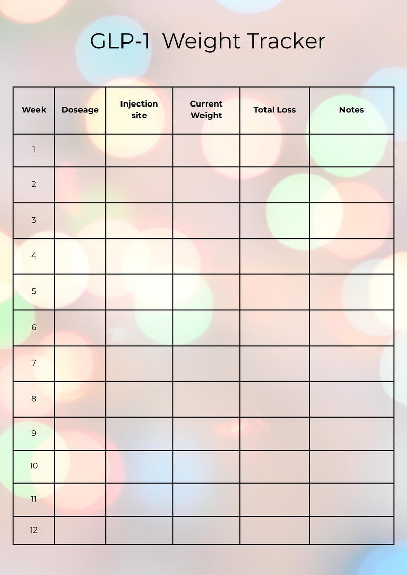 12-week Weight Loss Tracker | GLP-1 Weekly Injection & Weight Log ...