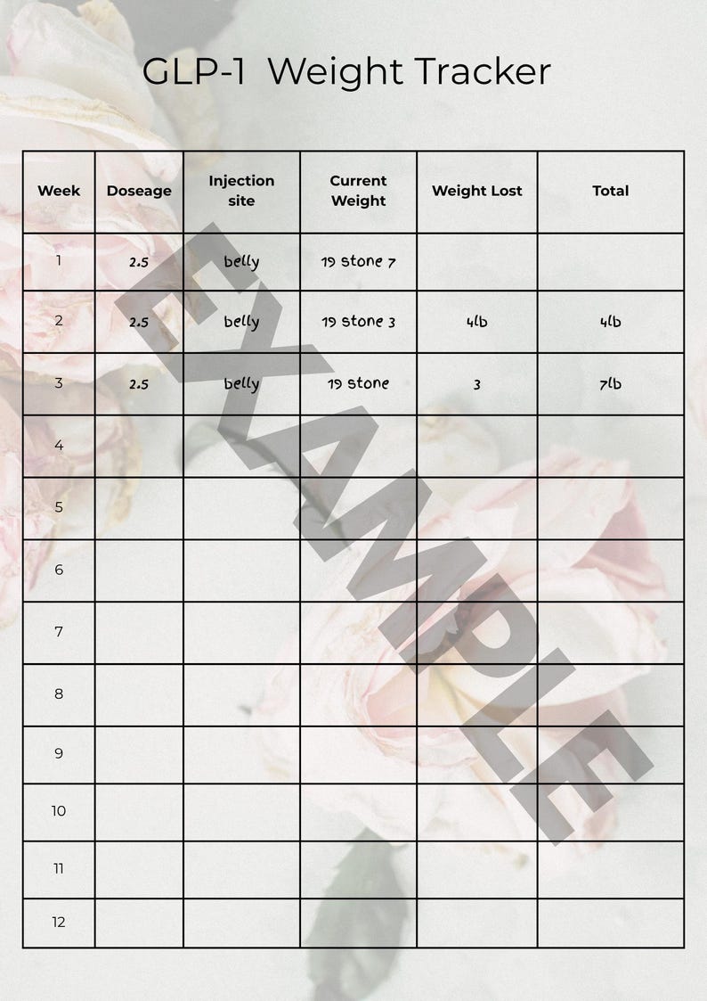 12-week Weight Loss Tracker | GLP-1 Weekly Injection & Weight Log ...