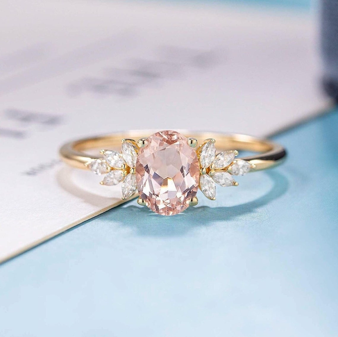 Vintage Oval Morganite Ring: Sterling Silver Diamond Promise Ring - Etsy