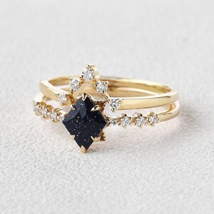 Galaxy Blue Sandstone Engagement Ring Set, Vintage Kite Shaped ...