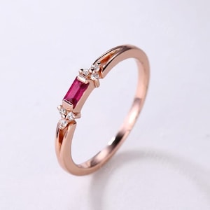 Ruby Dainty Baguette Stacking Ring, Gold Minimalist Ring, Simple Ruby Ring, Sterling Silver Ring ...