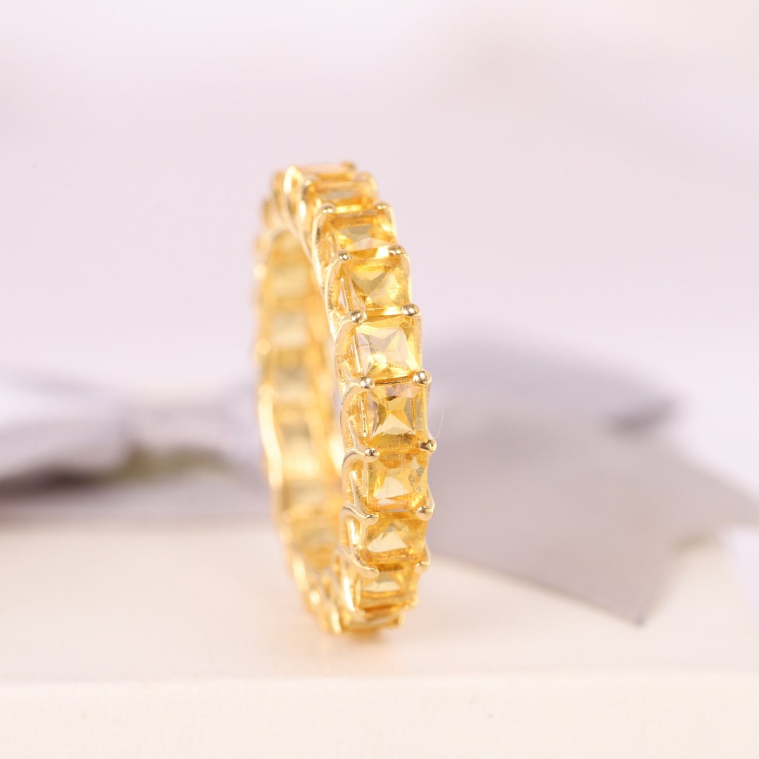 Citrine Full Eternity Band 14k Solid Yellow Gold Engagement Ring, 5x3mm ...