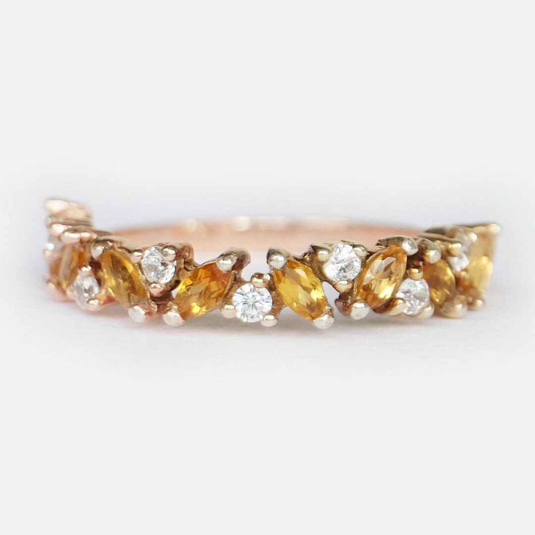 Citrine Wedding Band, Citrine Half Eternity Band, 925 Sterling Silver ...