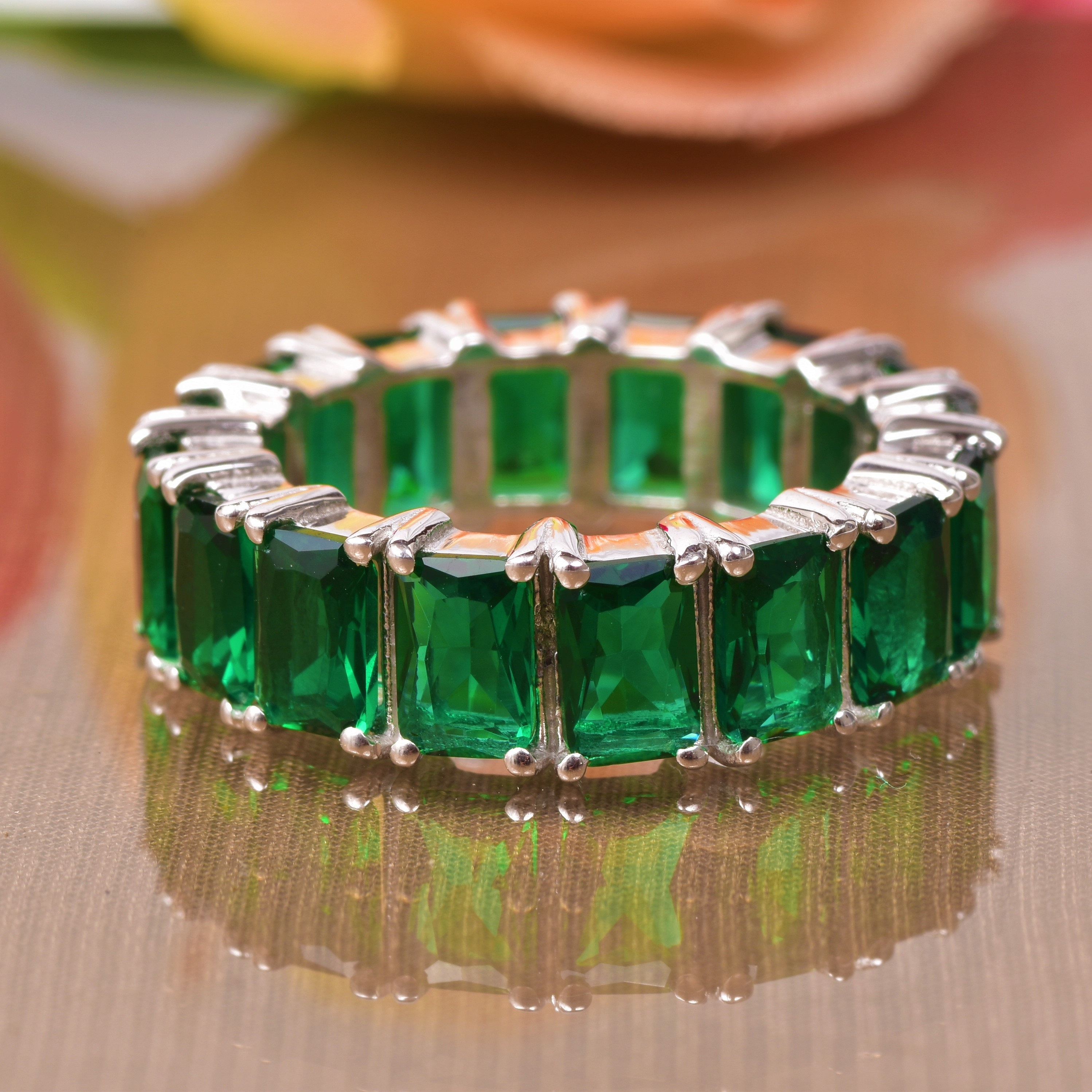 Emerald Baguette Cut Full Eternity Engagement Band Emerald - Etsy