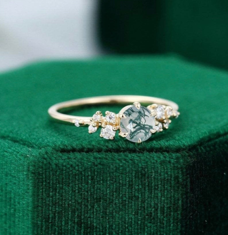 Dainty Moss Agate Promise Ring for Her Unique Moss Agate - Etsy