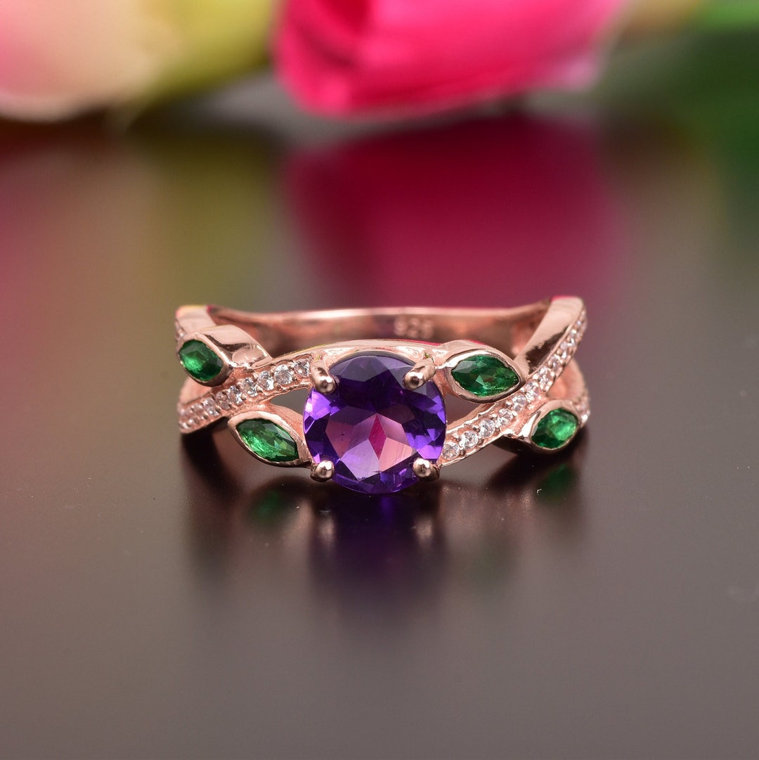 Amethyst & Emerald Wedding Ring 925 Sterling Silver, February ...