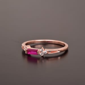Ruby Dainty Baguette Stacking Ring, Gold Minimalist Ring, Simple Ruby Ring, Sterling Silver Ring ...