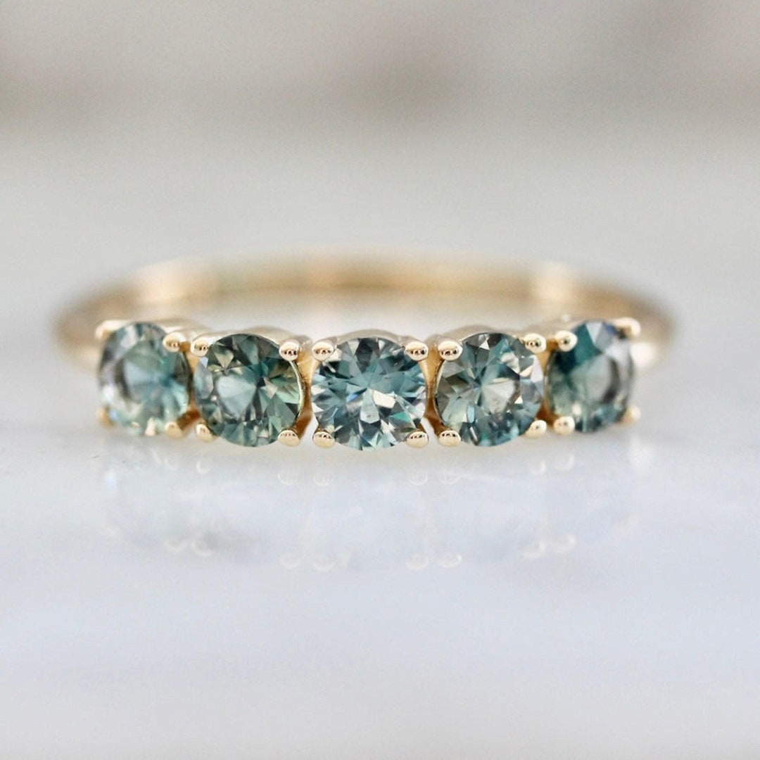 18K Solid Gold Teal Sapphire Women Ring// Green Sapphire Stacking Ring ...