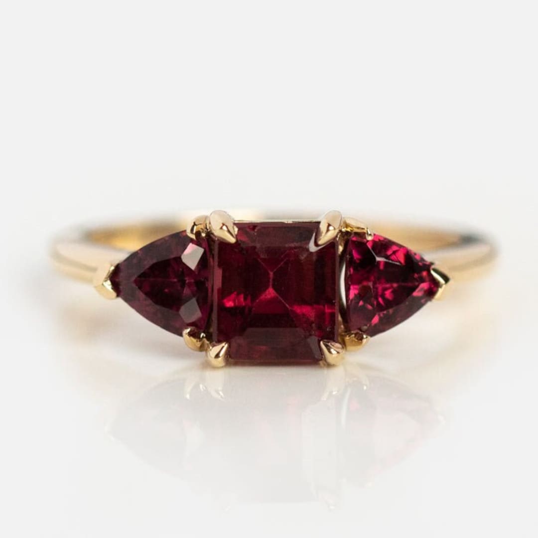 Rectangular Garnet Ring · January Gemstone Ring · Emerald Cut Garnet ...