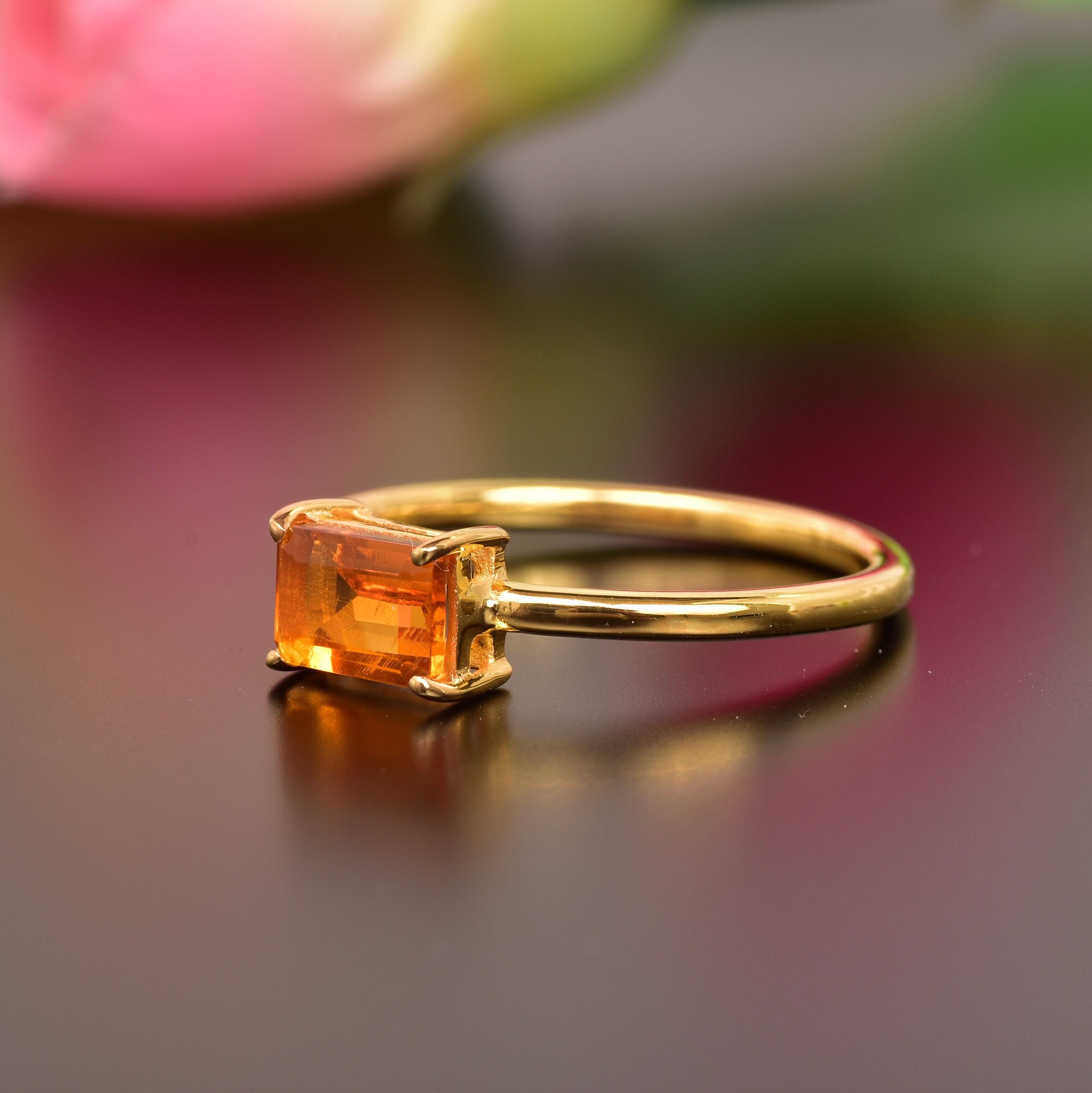 Orange Sapphire Ring: Sterling Silver Baguette Wedding Ring - Etsy