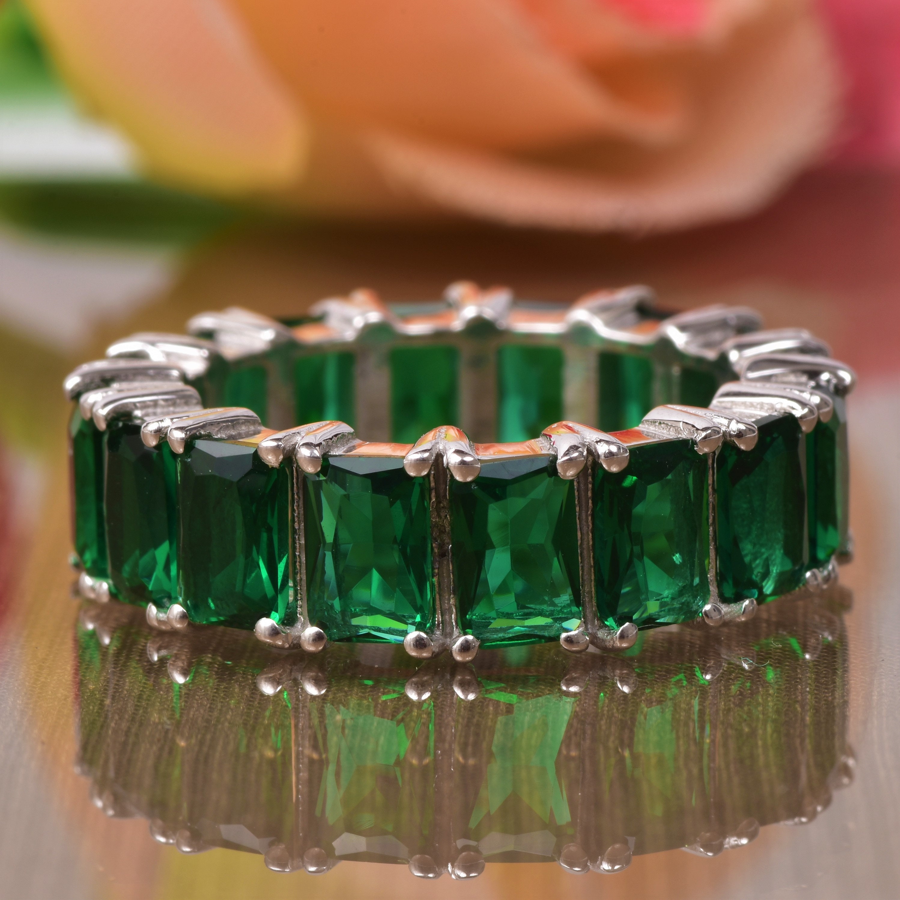 Emerald Baguette Cut Full Eternity Engagement Band Emerald - Etsy