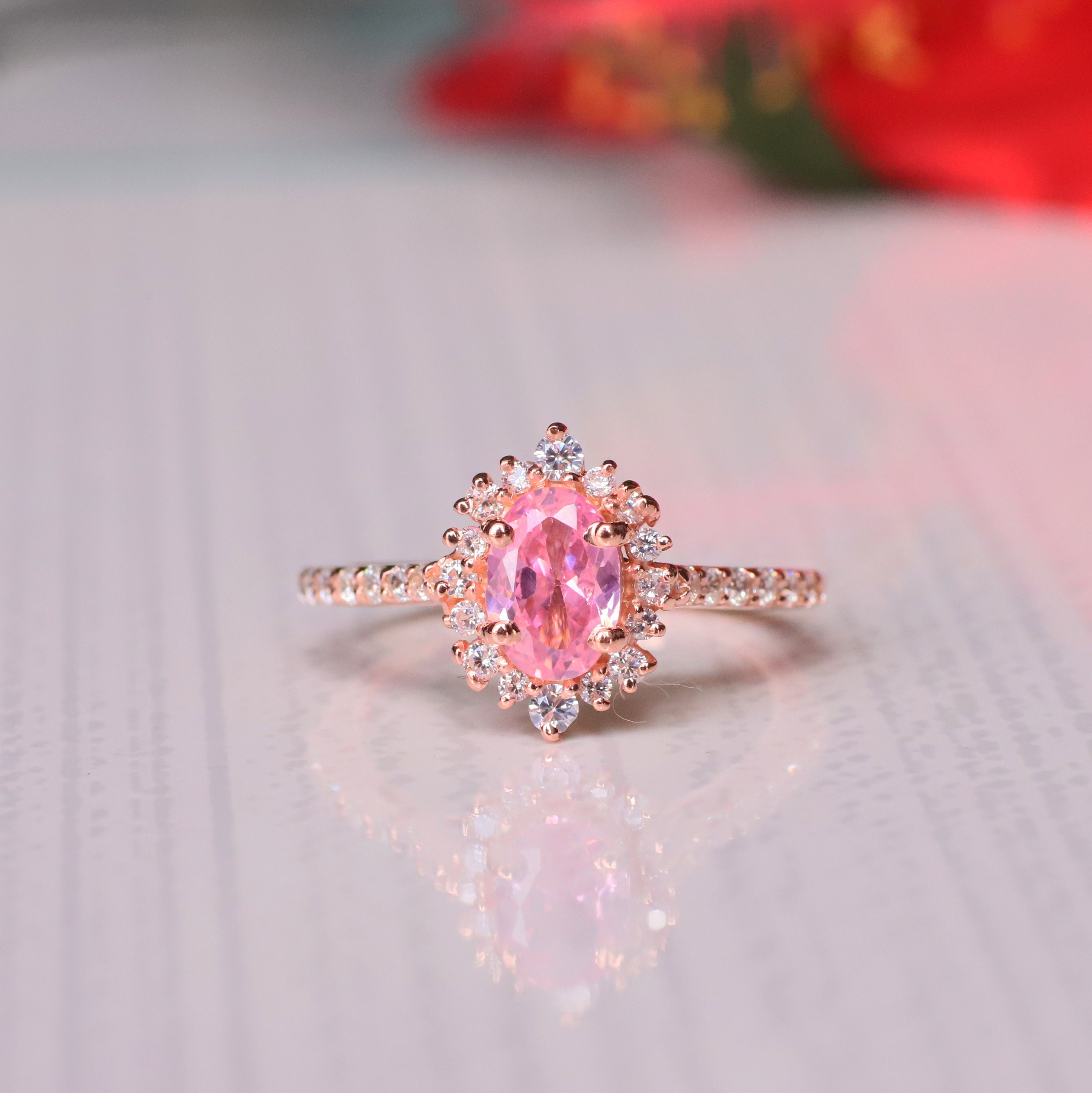 Pink Sapphire Ring 14k Diamond and Sapphire Engagement Ring - Etsy UK